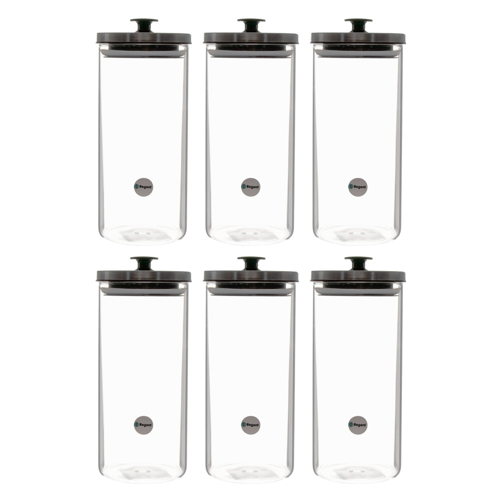 REGENT ROUND BOROCILICATE GLASS CANISTER WITH METAL LID AND BLACK KNOB ...