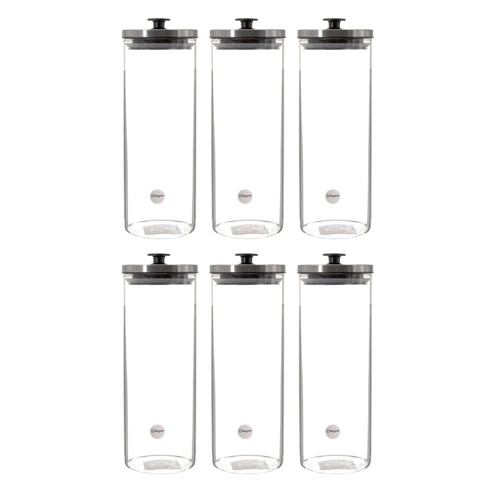 REGENT ROUND BOROCILICATE GLASS CANISTER WITH METAL LID AND BLACK KNOB ...