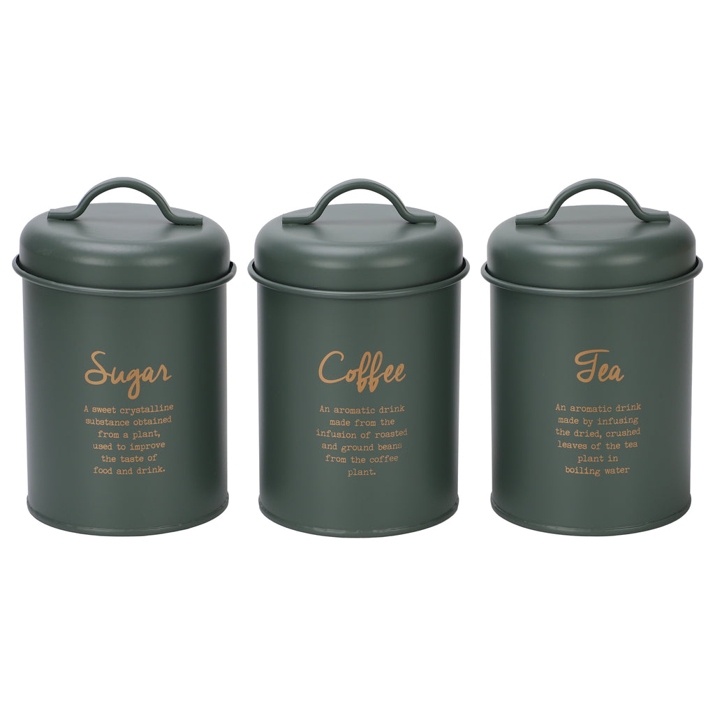 REGENT SUGAR, COFFEE & TEA CANISTERS GREEN WITH GOLD PRINT 3PK SET ...