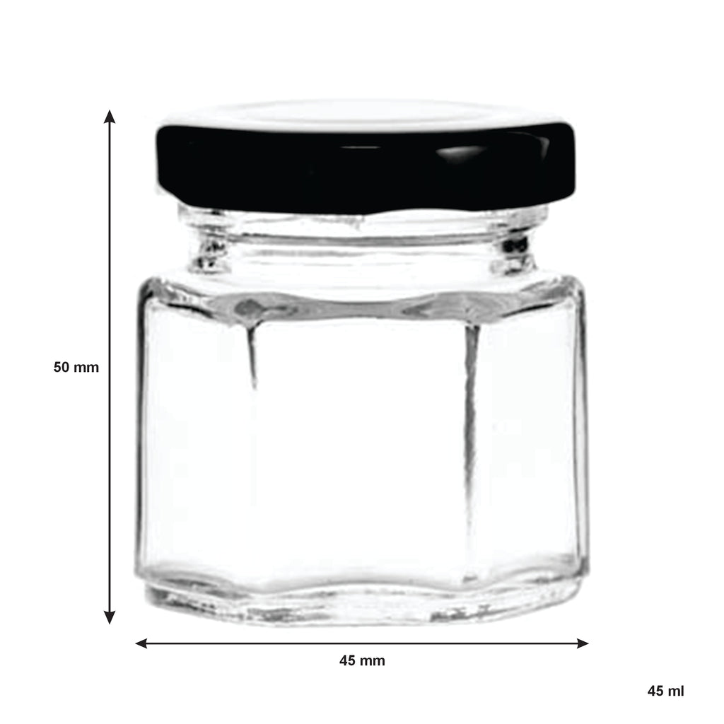 REGENT GLASS HEXAGONAL JAR WITH BLACK LID 12PK, 45ML – HCS Home and ...