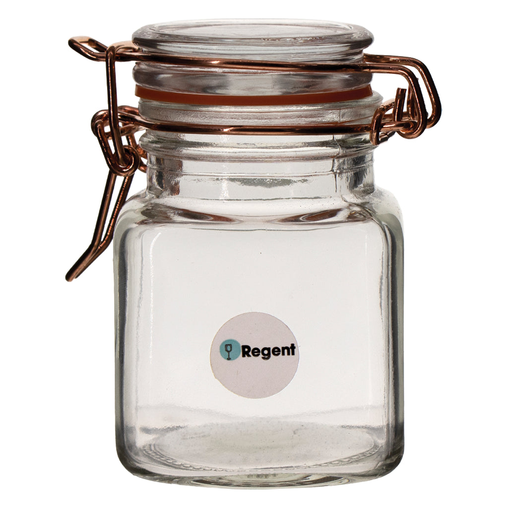 REGENT GLASS SQUARE HERMETIC JARS WITH ROSE GOLD CLIP 6PK, 100ML – HCS ...