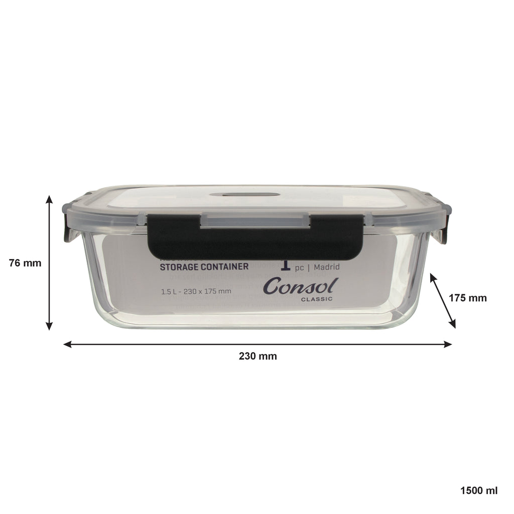 CONSOL MADRID RECT. STORAGE CONTAINER WITH CLIP ON VENTED LID, 1.5L ...