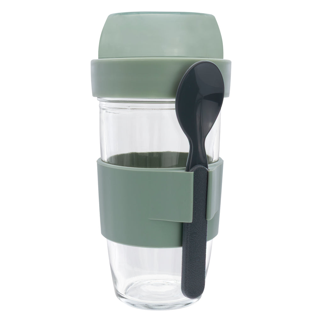 CONSOL LUGO LAYER LUX CUP WITH GREEN PLASTIC LID AND GREY SPOON, 480ML ...