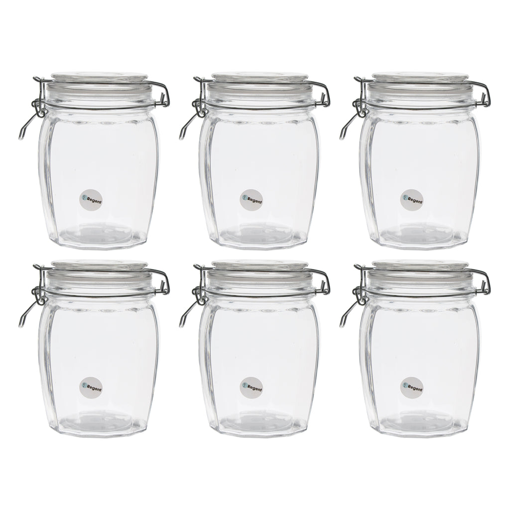 REGENT FACETED HERMETIC GLASS CANISTER WITH CLIP SEAL AND GLASS LID, 8 ...