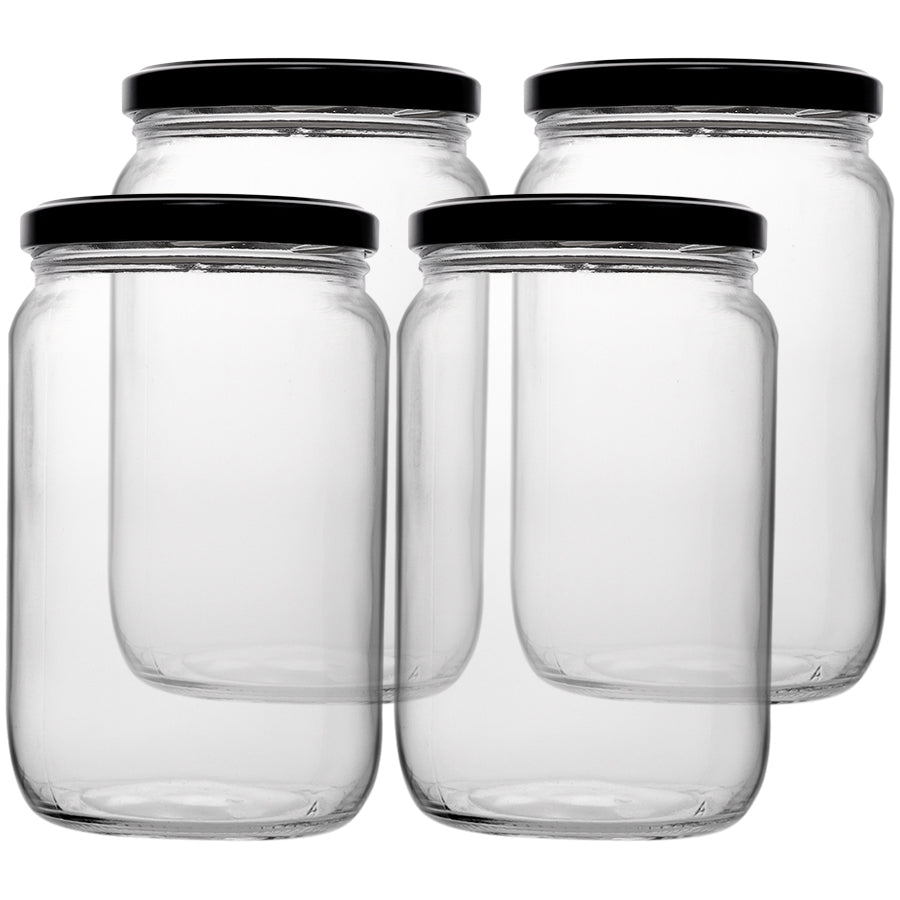 REGENT STRAIGHT SIDED JAR WITH BLACK LID 4PK, 720ML – HCS Home and ...
