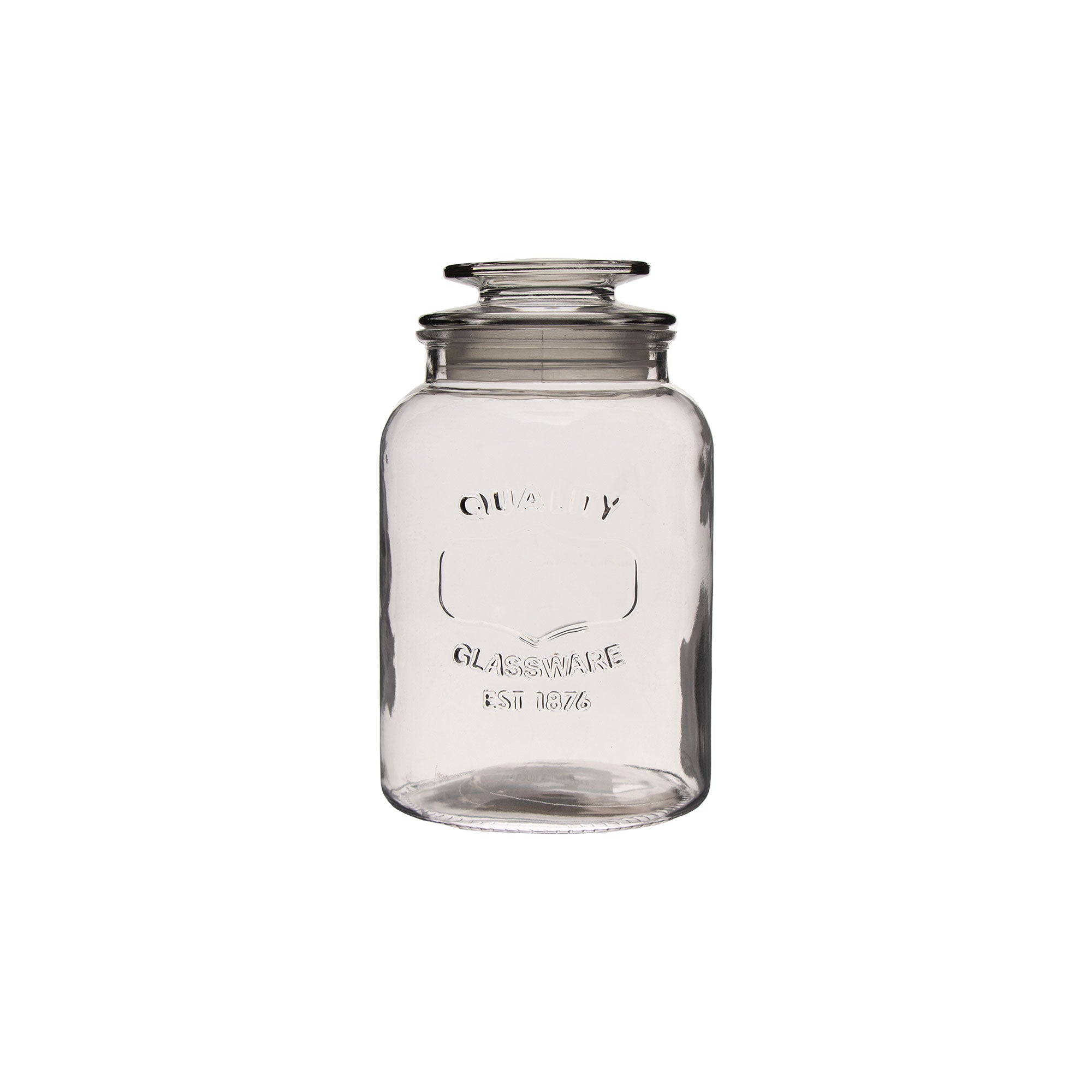 REGENT ROUND CANISTER `QUALITY` EMBOSSED WITH GLASS LID, 1LT (177X107M ...