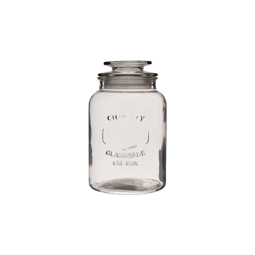 REGENT ROUND CANISTER `QUALITY` EMBOSSED WITH GLASS LID, 1LT (177X107M ...