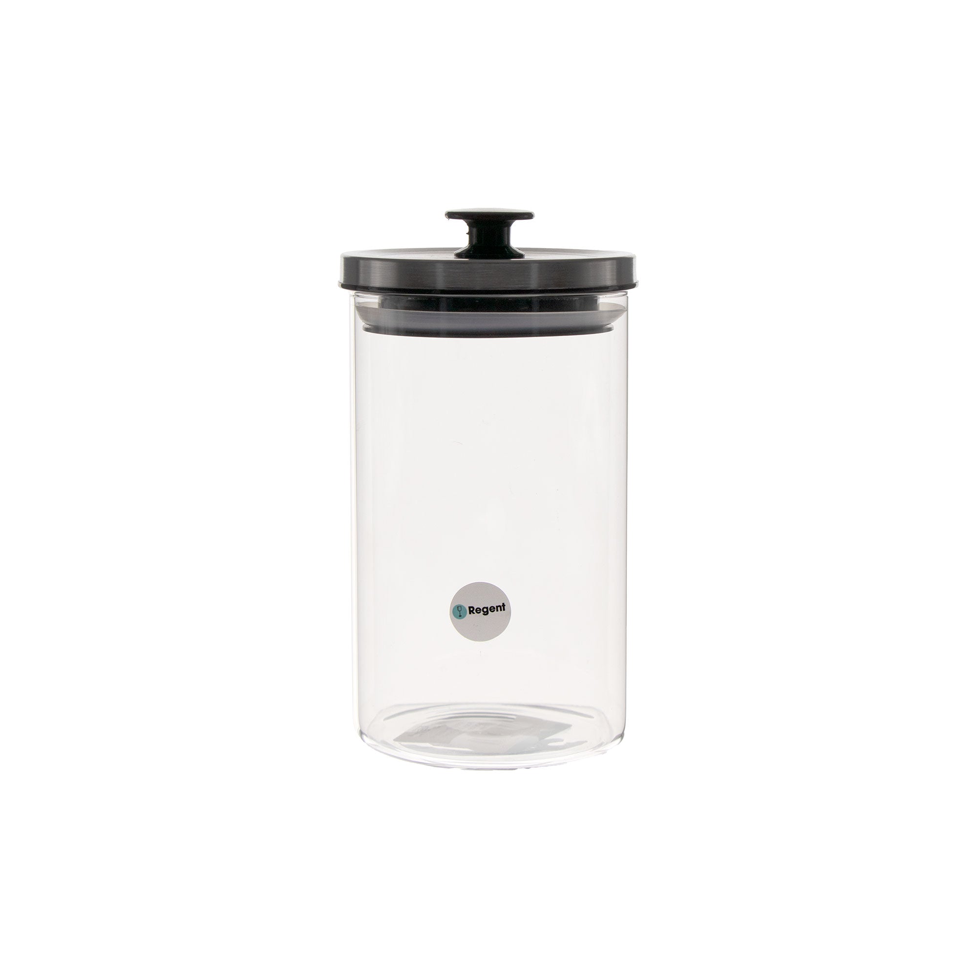 REGENT ROUND BOROCILICATE GLASS CANISTER WITH METAL LID AND BLACK KNOB ...